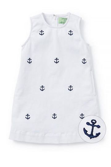 Castaway Girls Shift Dress Stretch Twill White w/ Anchor - Murray's ...
